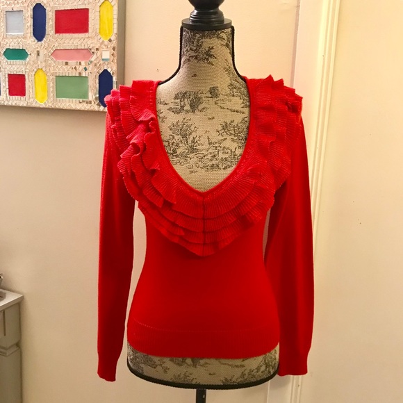 Valentino | Sweaters | Authentic Valentino Deep V Ruffle Neck Sweater ...